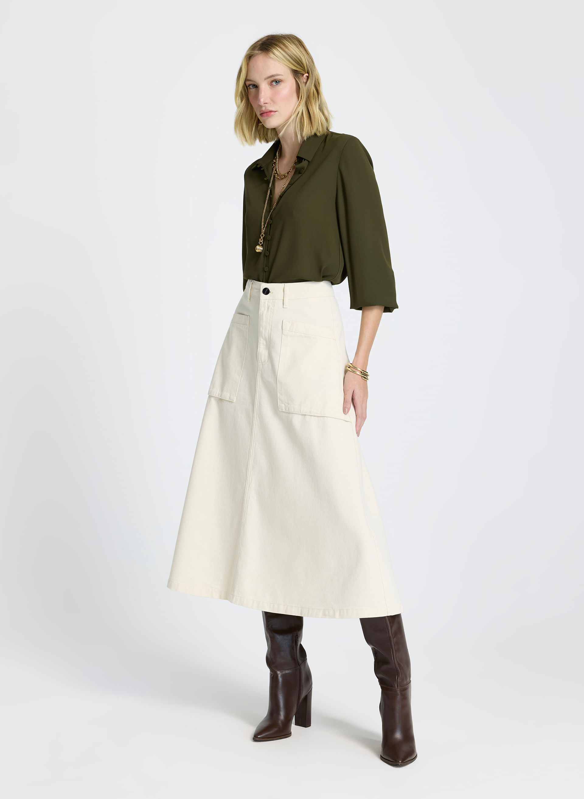 Saia Le Lis Freya Sarja Midi Feminina - LE LIS | Loja Online